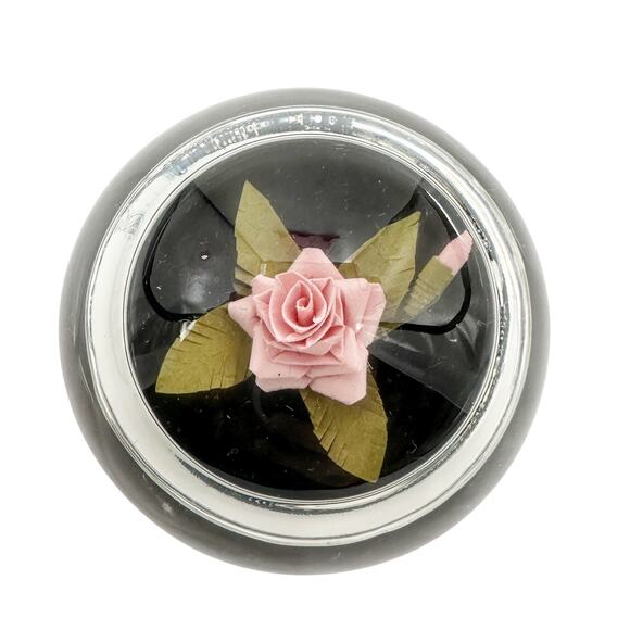 unknown | Accents | Vintage Pink Flower Paperweight Green Black Home ...